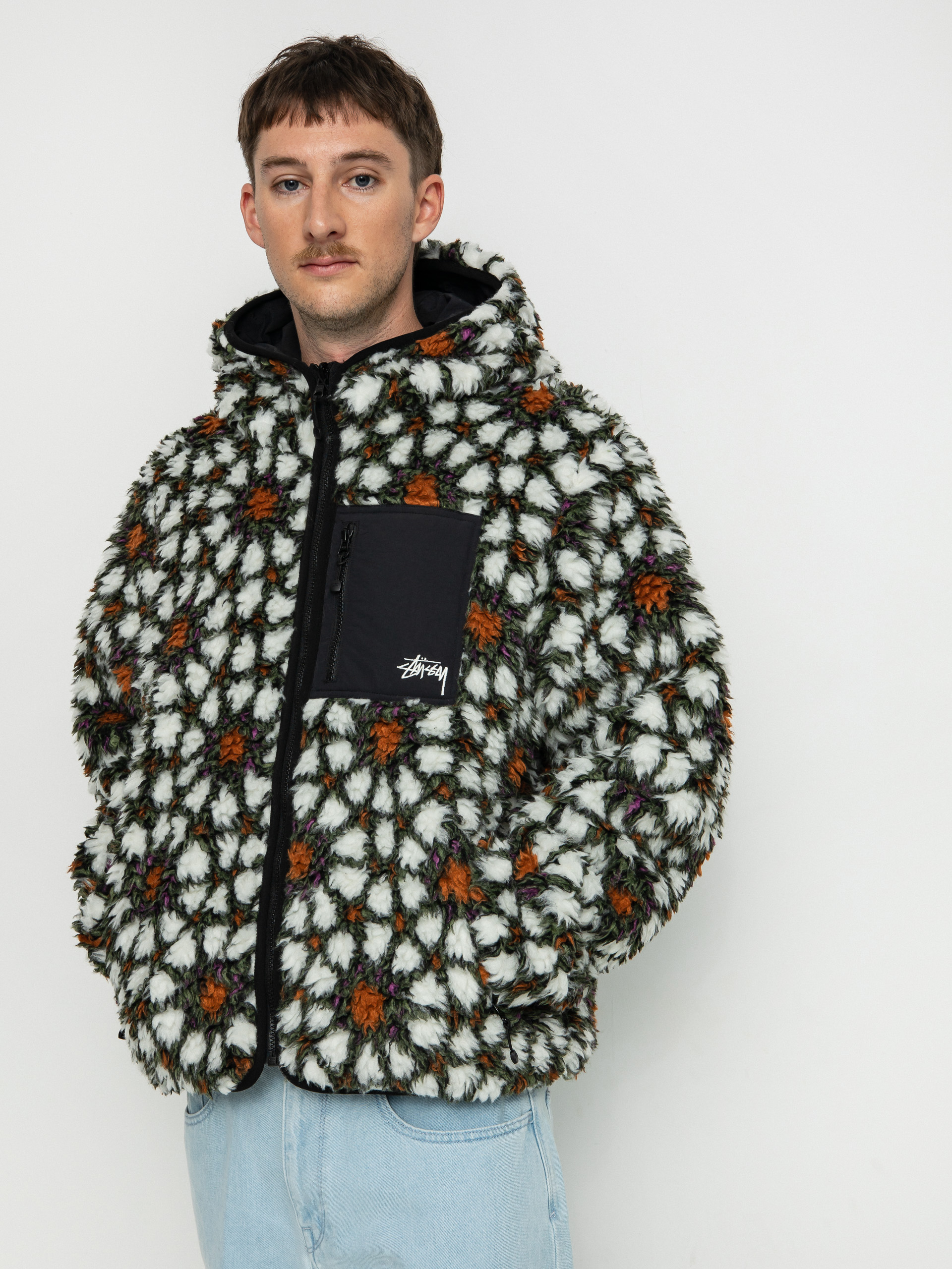 Kurtka Stussy Pattern Sherpa - biały, zielony (natural)
