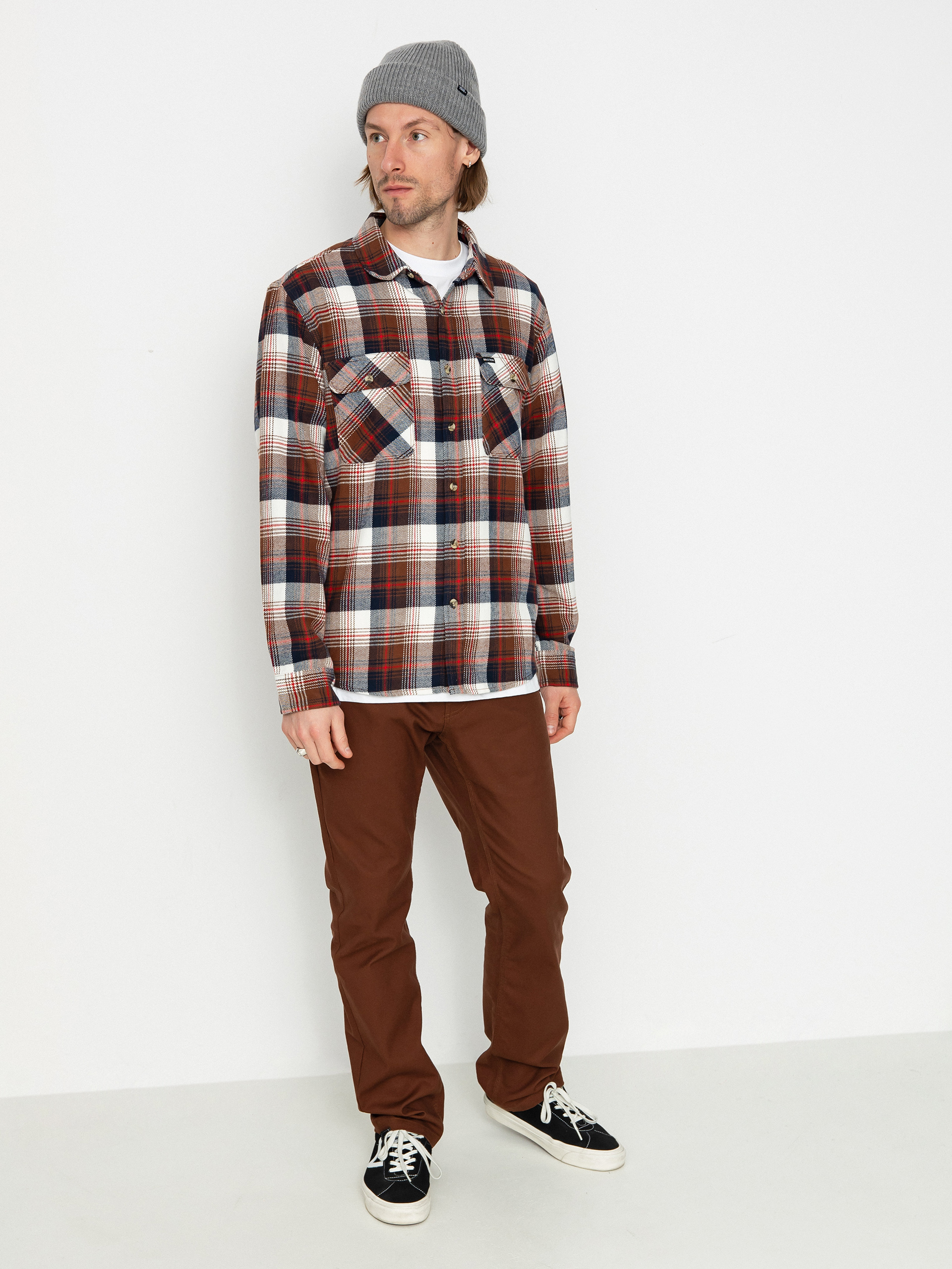 Koszula Brixton Bowery Flannel Ls - brązowy (washed navy/sepia/off white)