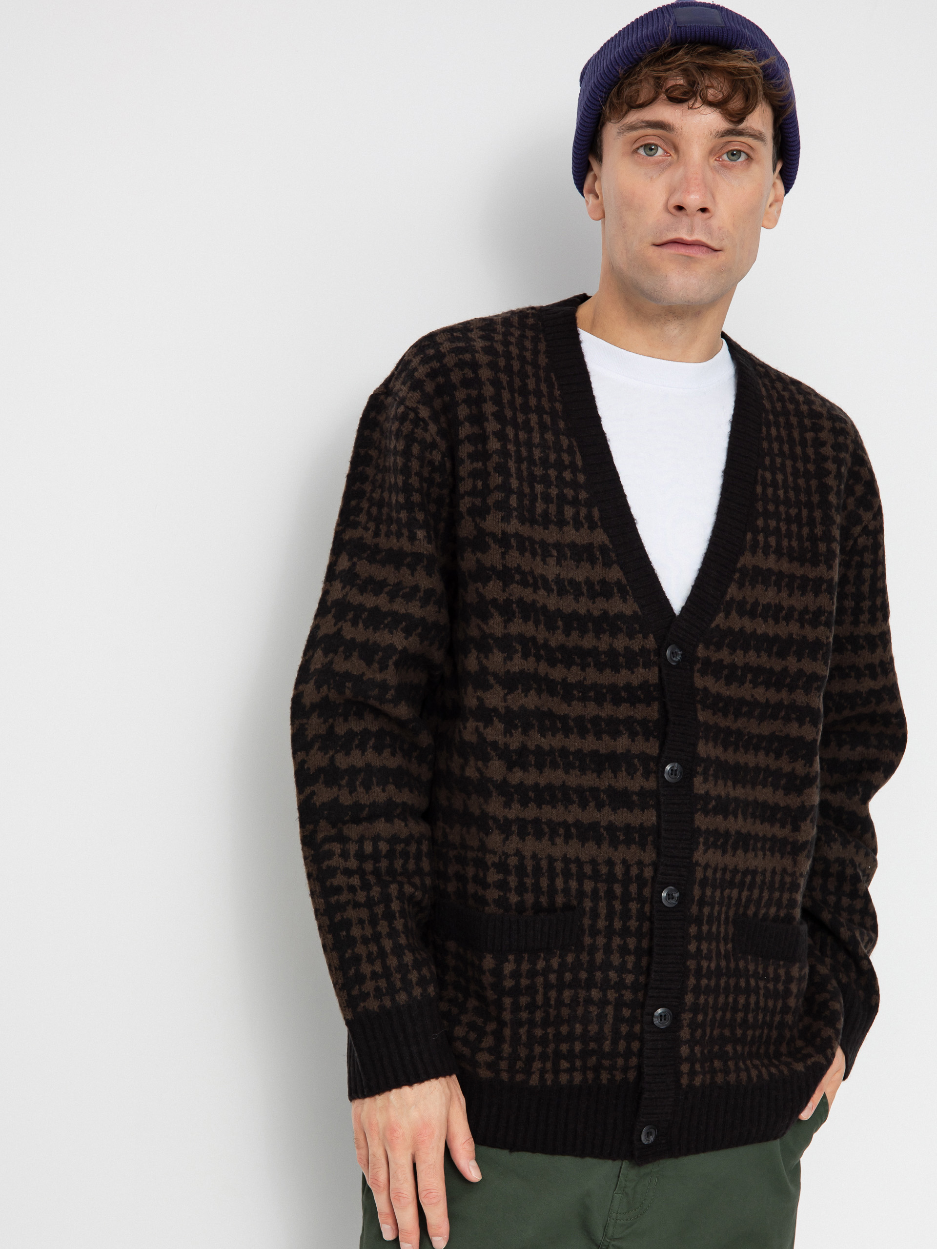Sweter Vans Houndstooth Cardigan - czarny (black/turkish coffee)