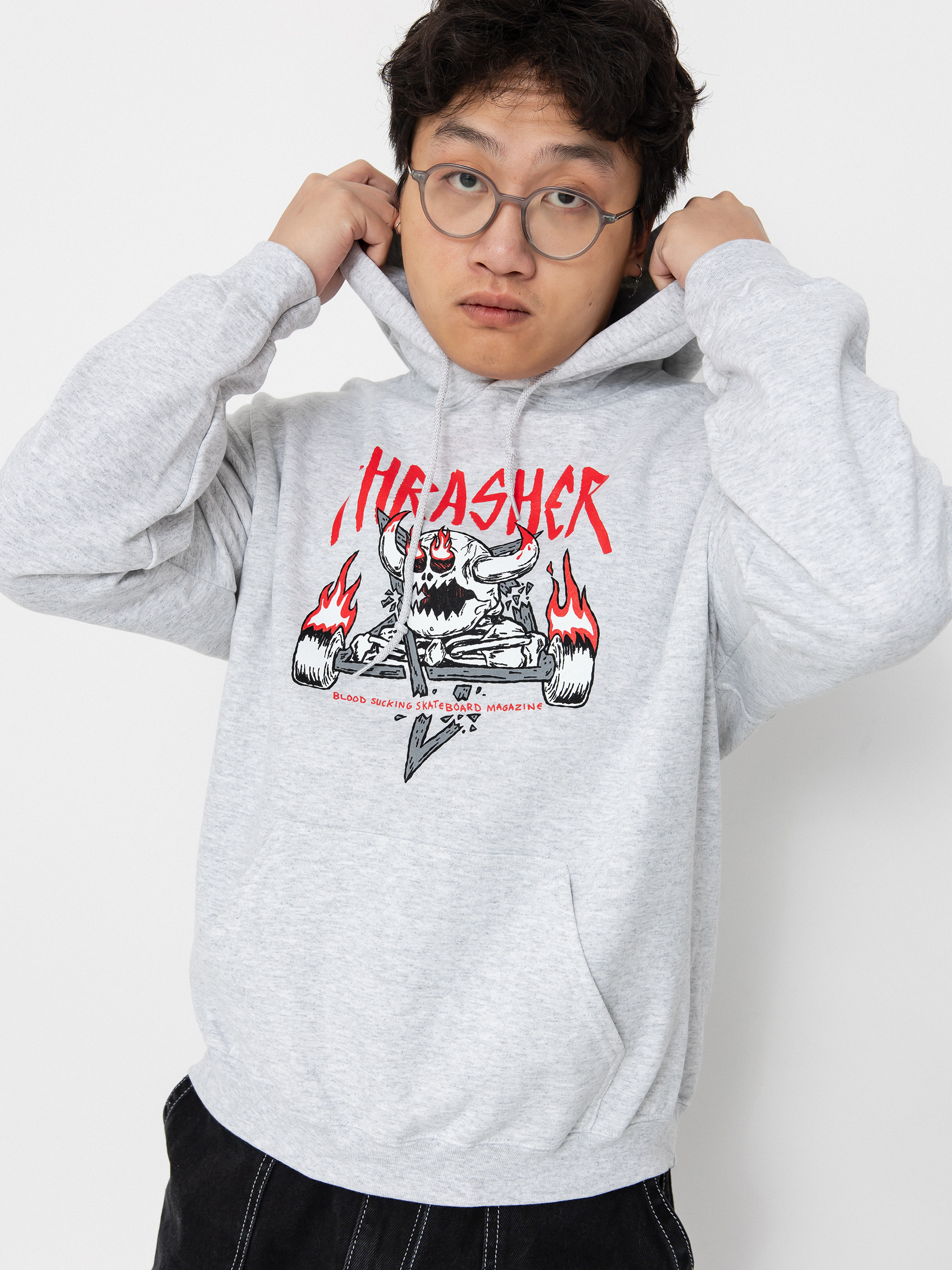 Bluza z kapturem Thrasher X Toy Machine Monster Gram HD - szary (ash grey)